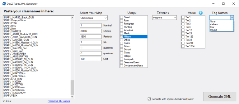DayZ Types Generator – Blu-Games