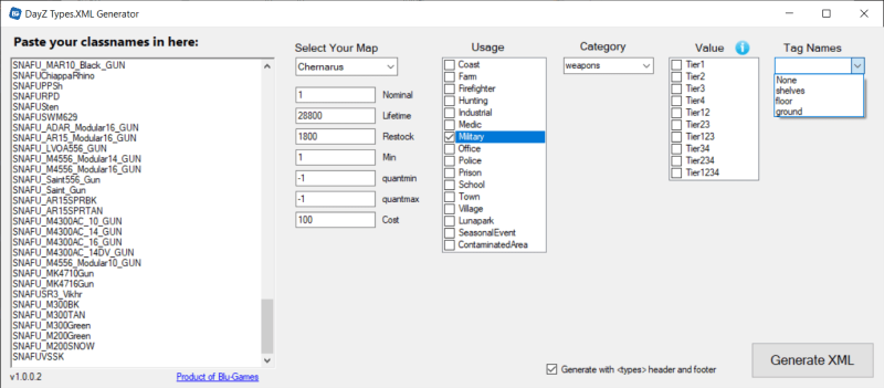 DayZ Types Generator – Blu-Games